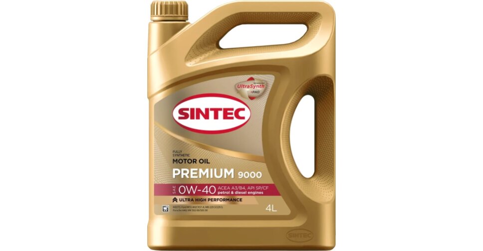 Масло моторное Sintec Premium 9000 0w40, синтетическое, API SP/CF, ACEA ...