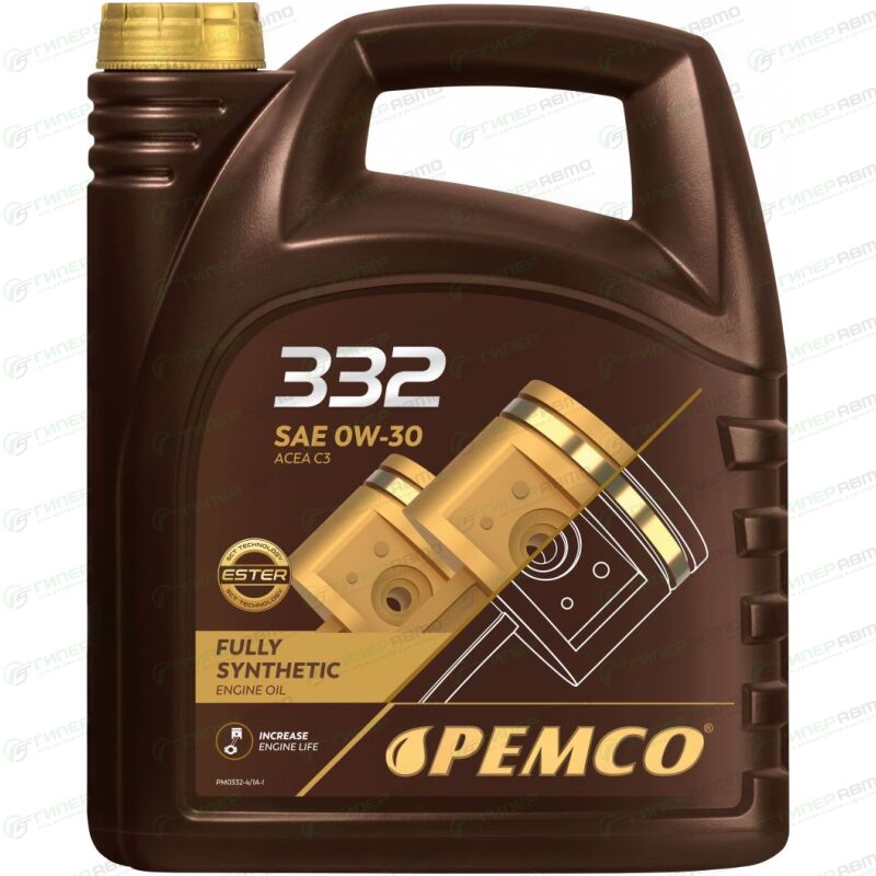 Масло моторное Pemco 332 0w30, синтетическое, API SN, ACEA C2/C3 ...